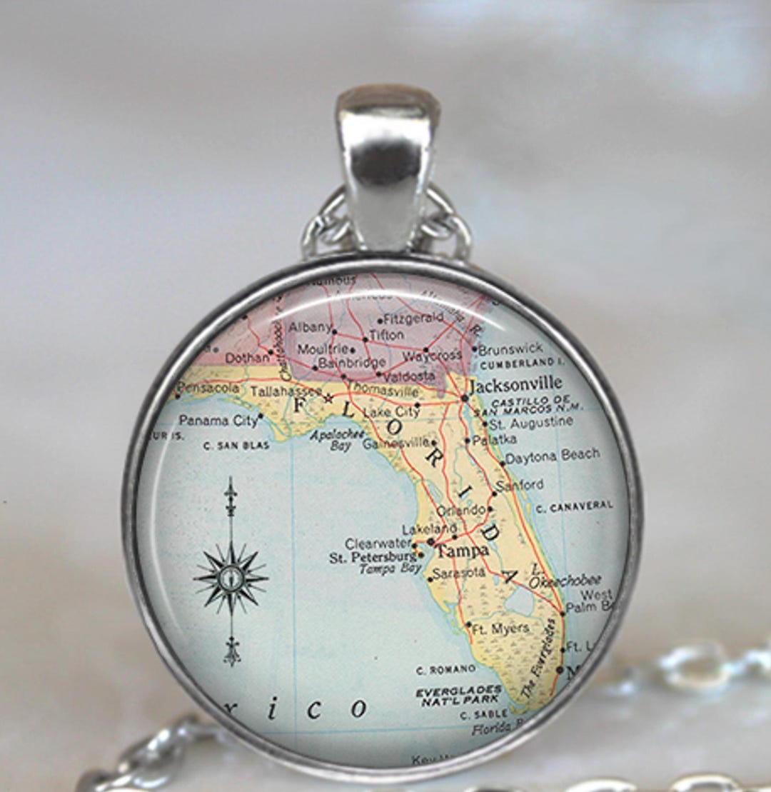 Florida Map Necklace, Key Chain or Brooch, Travel Jewelry, Travel Gift ...