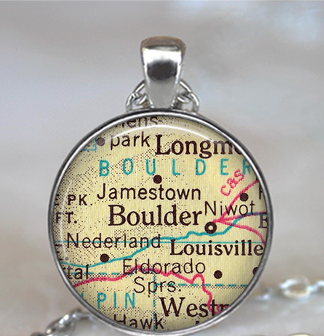 Boulder Colorado Map Necklace, Key Chain or Brooch, Vintage Map Jewelry ...