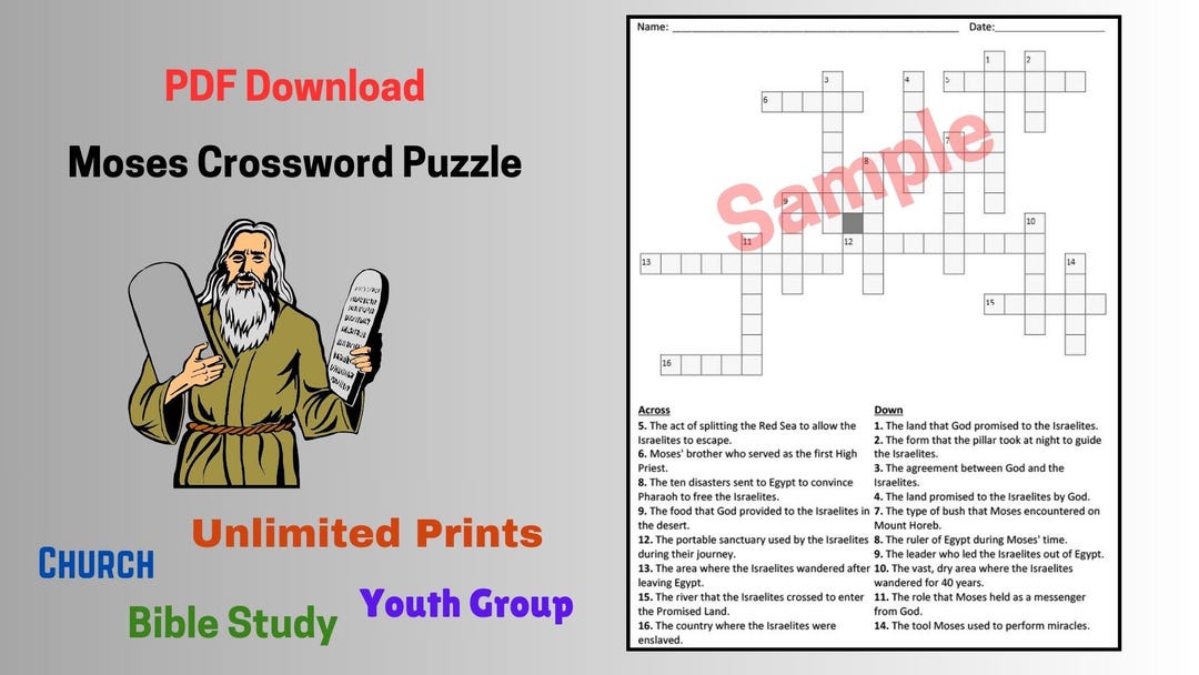 Moses Crossword Puzzle; PDF; Instant Download; Unlimited Prints - Etsy