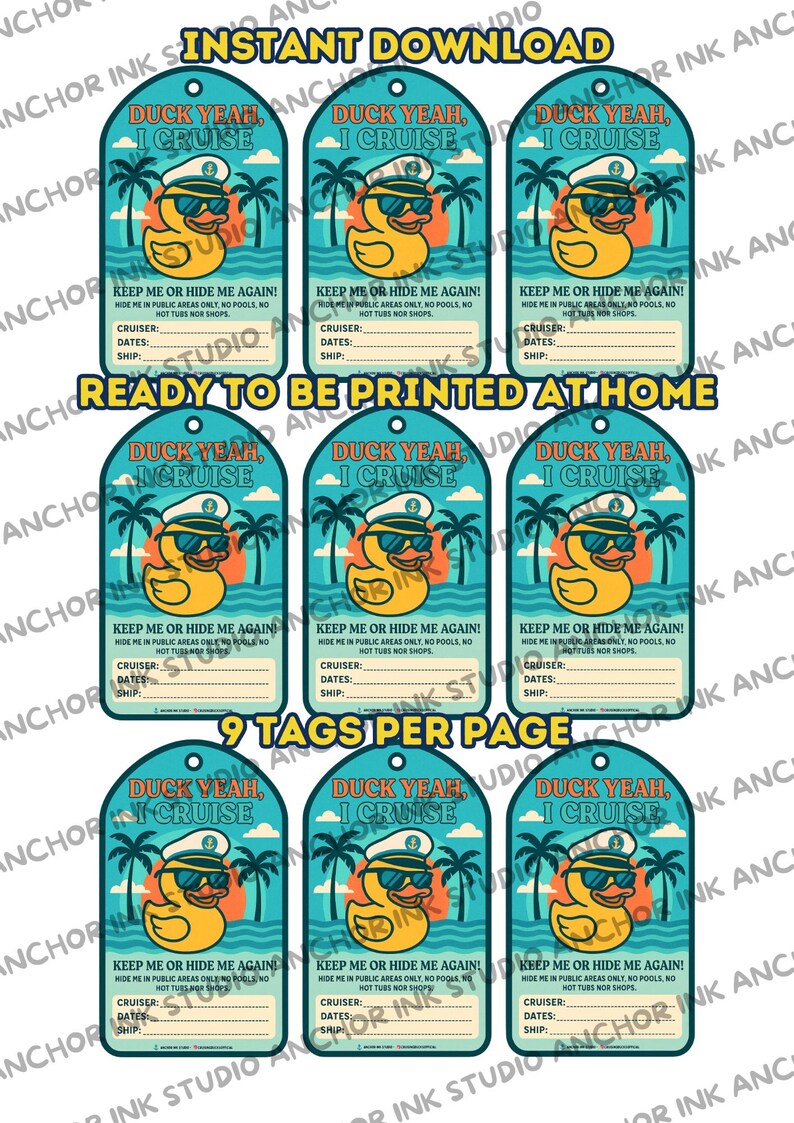 Cruise Duck Tags Printable | “duck Yeah, I Cruise!” Tags | Handwrite ...