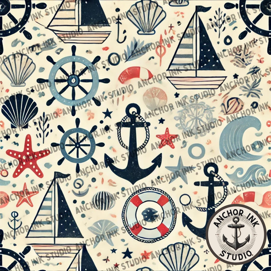 Nautical Seamless Pattern | Anchor&sailboat Ocean Repeating Pattern ...