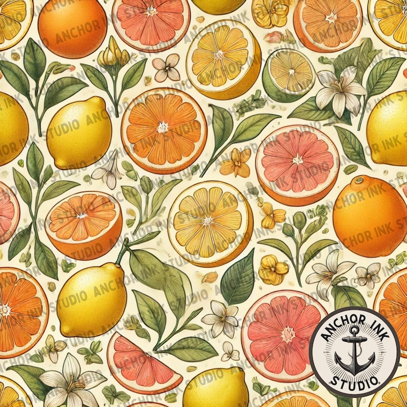 Citrus Fruit Seamless Pattern | 12x12” 4000x4000px | Lemon Orange ...
