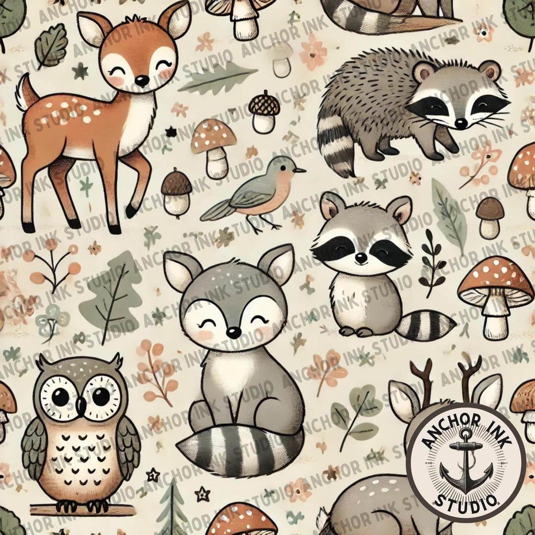 Woodland Animal Seamless Pattern | Cute Forest Creatures Digital Paper ...