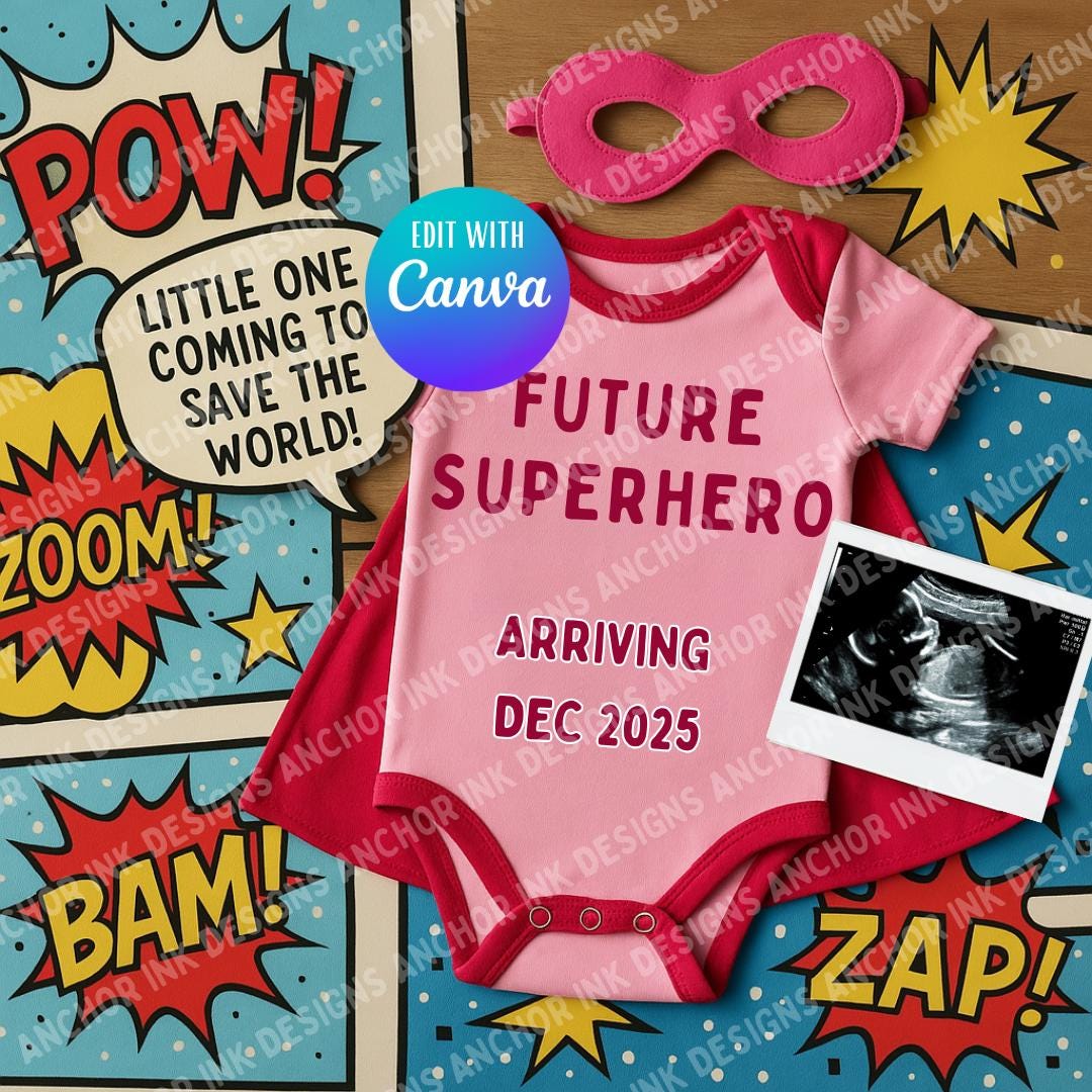 Girl Future Superhero Pregnancy Announcement: Comic Book Baby Reveal ...