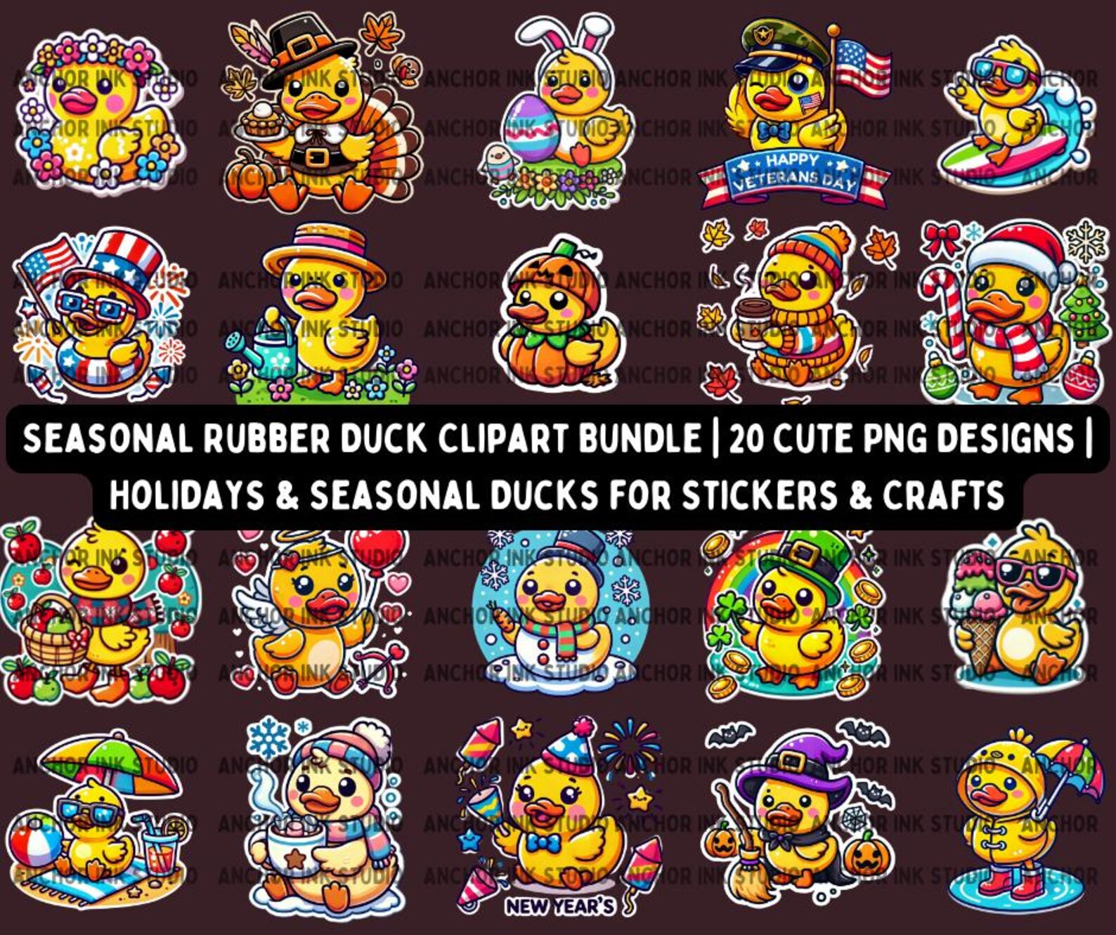 Seasonal Rubber Duck Clipart Bundle: 20 Holiday PNG Designs (digital ...