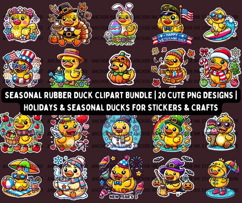Seasonal Rubber Duck Clipart Bundle: 20 Holiday PNG Designs (digital ...