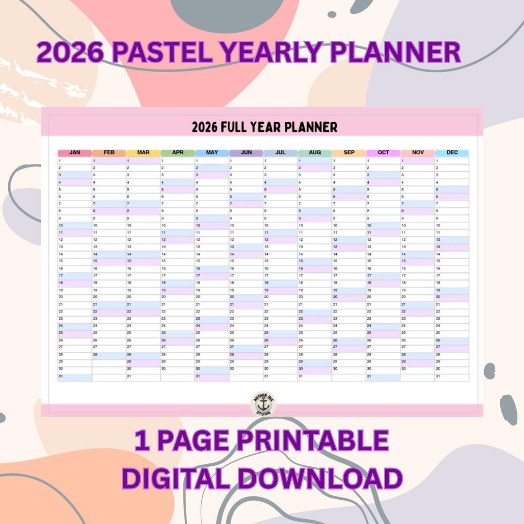 2026 Pastel Year Planner: Minimalist Calendar (digital Download) - Etsy UK