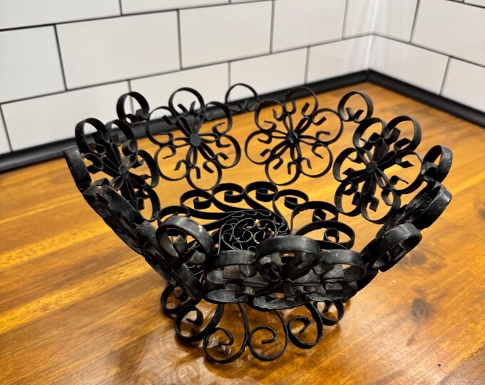 Vintage Spanish Black Wrought Iron Scroll Basket Planter - Etsy