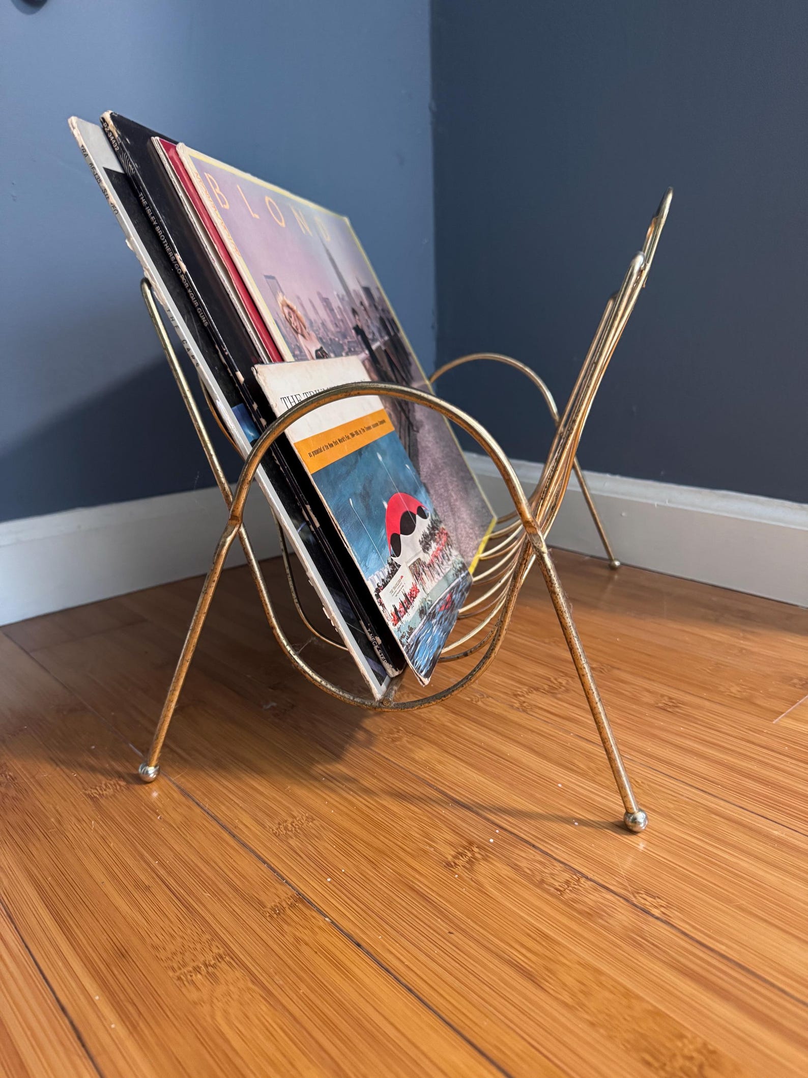 Mid Century Brass Record Holder / Atomic Wire Magazine - Etsy