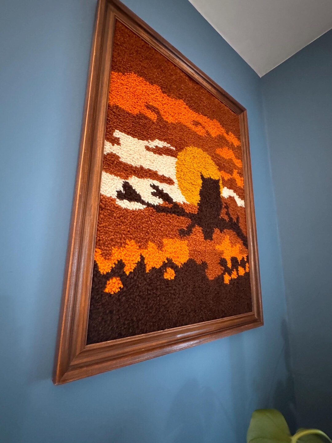 Vintage 70s Latch Hook Rug – Woodland Tree Silhouette Wall Hanging - Etsy