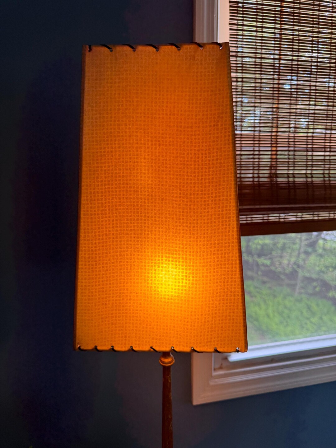 Restored Tall Fiberglass Lampshade – 14” Rectangular Spider Frame – Mid ...