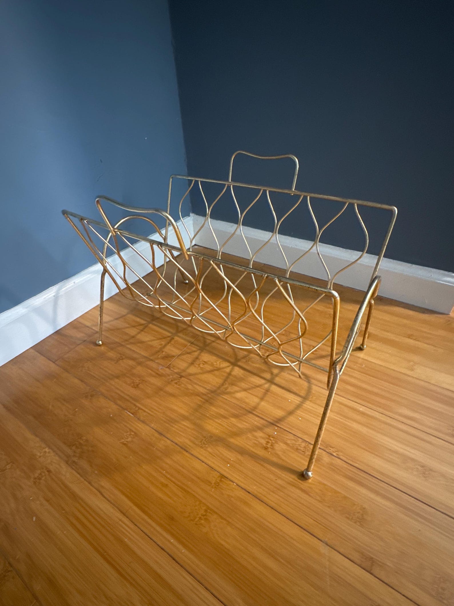 Mid Century Brass Record Holder / Atomic Wire Magazine - Etsy