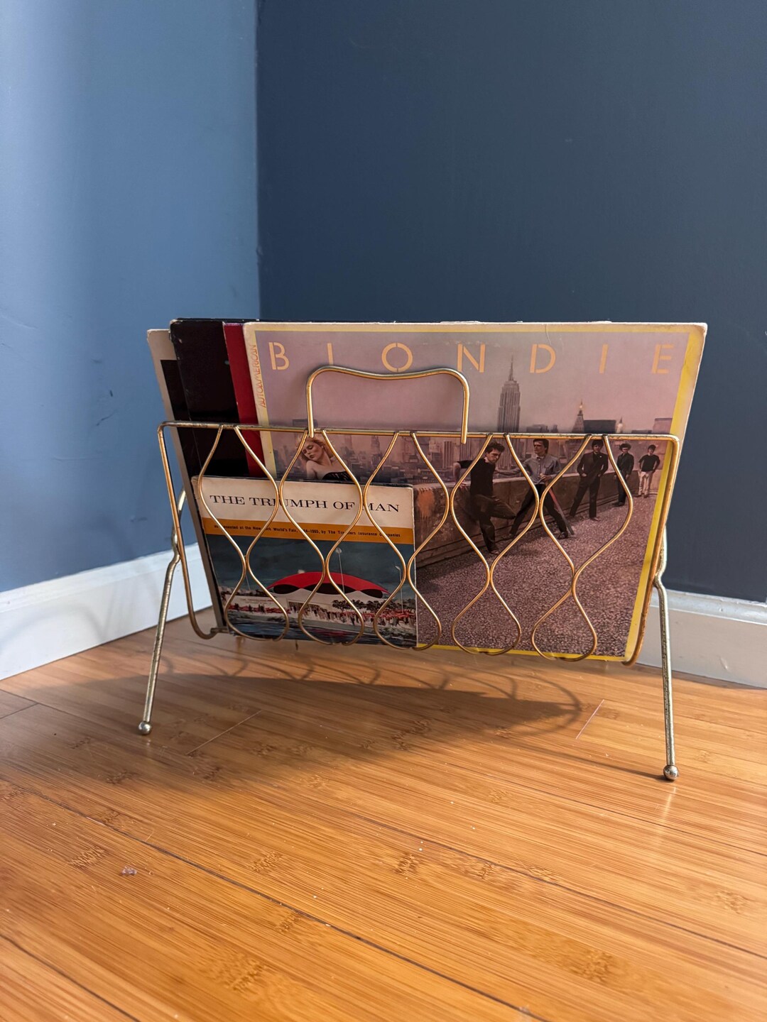 Mid Century Brass Record Holder / Atomic Wire Magazine - Etsy