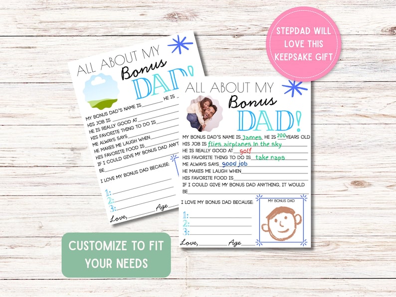 All About My Bonus Dad Printable Template Stepdad Birthday Sentimental ...
