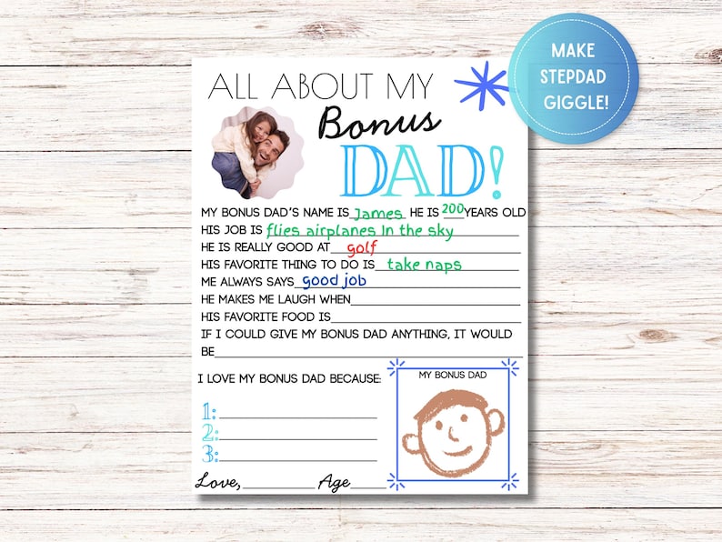 All About My Bonus Dad Printable Template Stepdad Birthday Sentimental ...