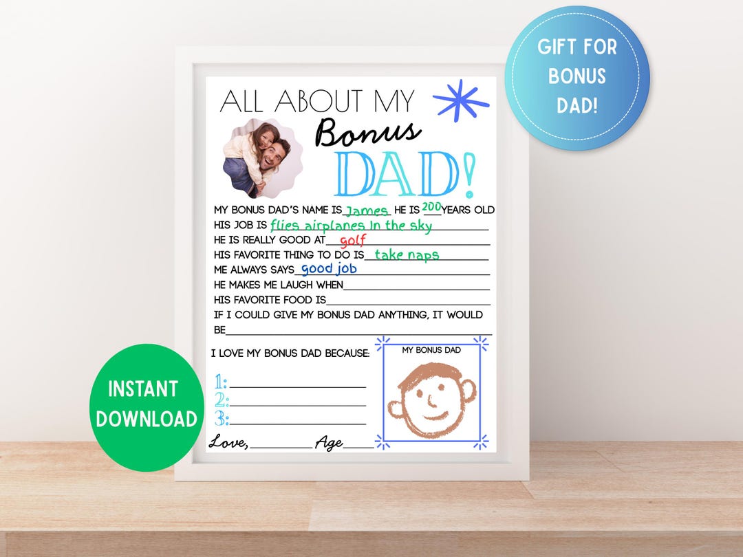 All About My Bonus Dad Printable Template Stepdad Birthday Sentimental ...
