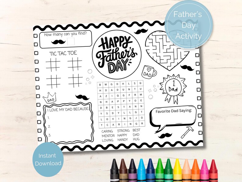 Fathers Day Activity Placemat Printable, Fathers Day Craft Coloring ...