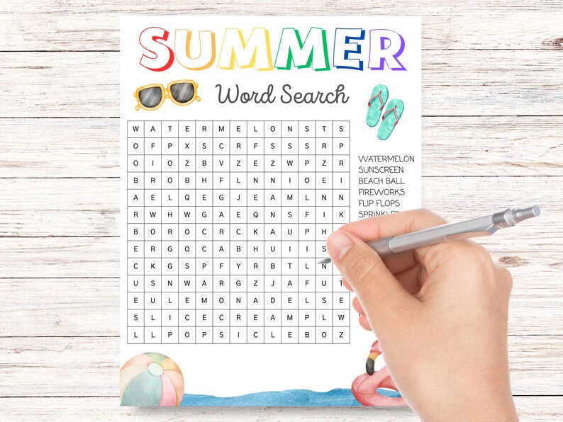 Summer Word Search Printable Summertime Game Fun Summer Activity for ...