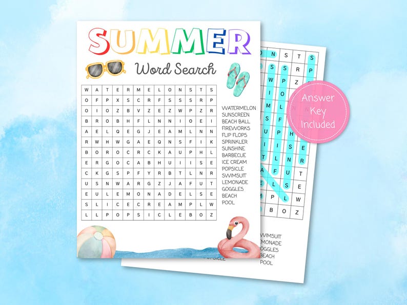 Summer Word Search Printable Summertime Game Fun Summer Activity for ...