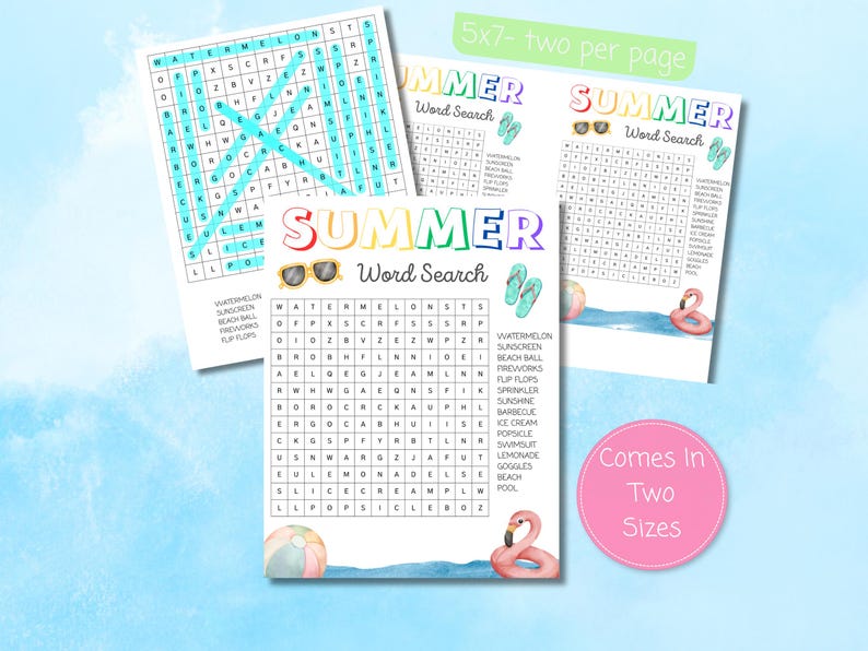 Summer Word Search Printable Summertime Game Fun Summer Activity for ...