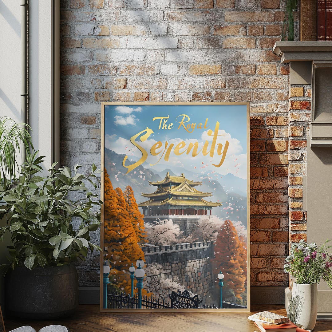 Chinoiserie Art Print – Golden Roofs & Jade Columns With Cherry ...
