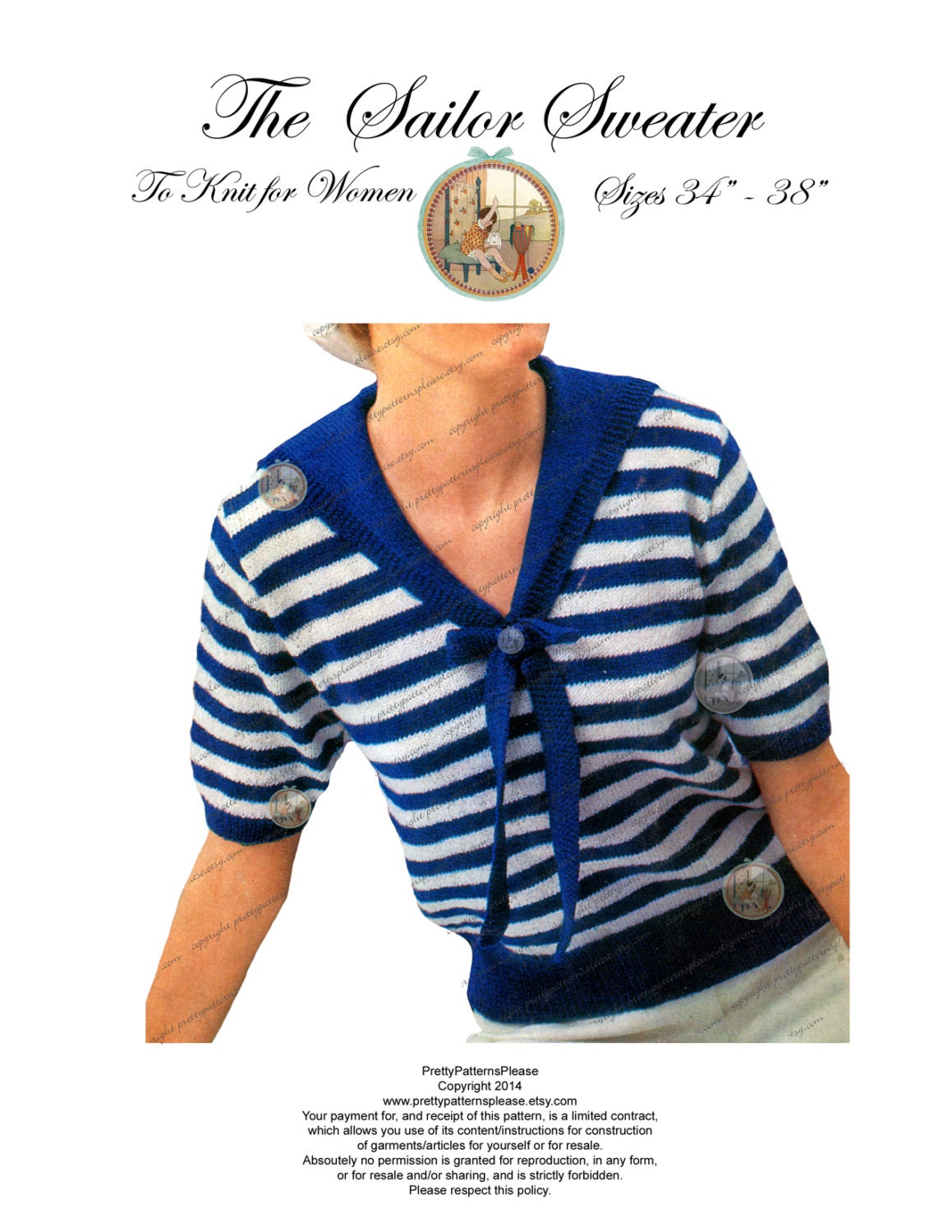 Vintage Knitting Pattern Ladies' Sailor Nautical Stripe Sweater - PDF ...