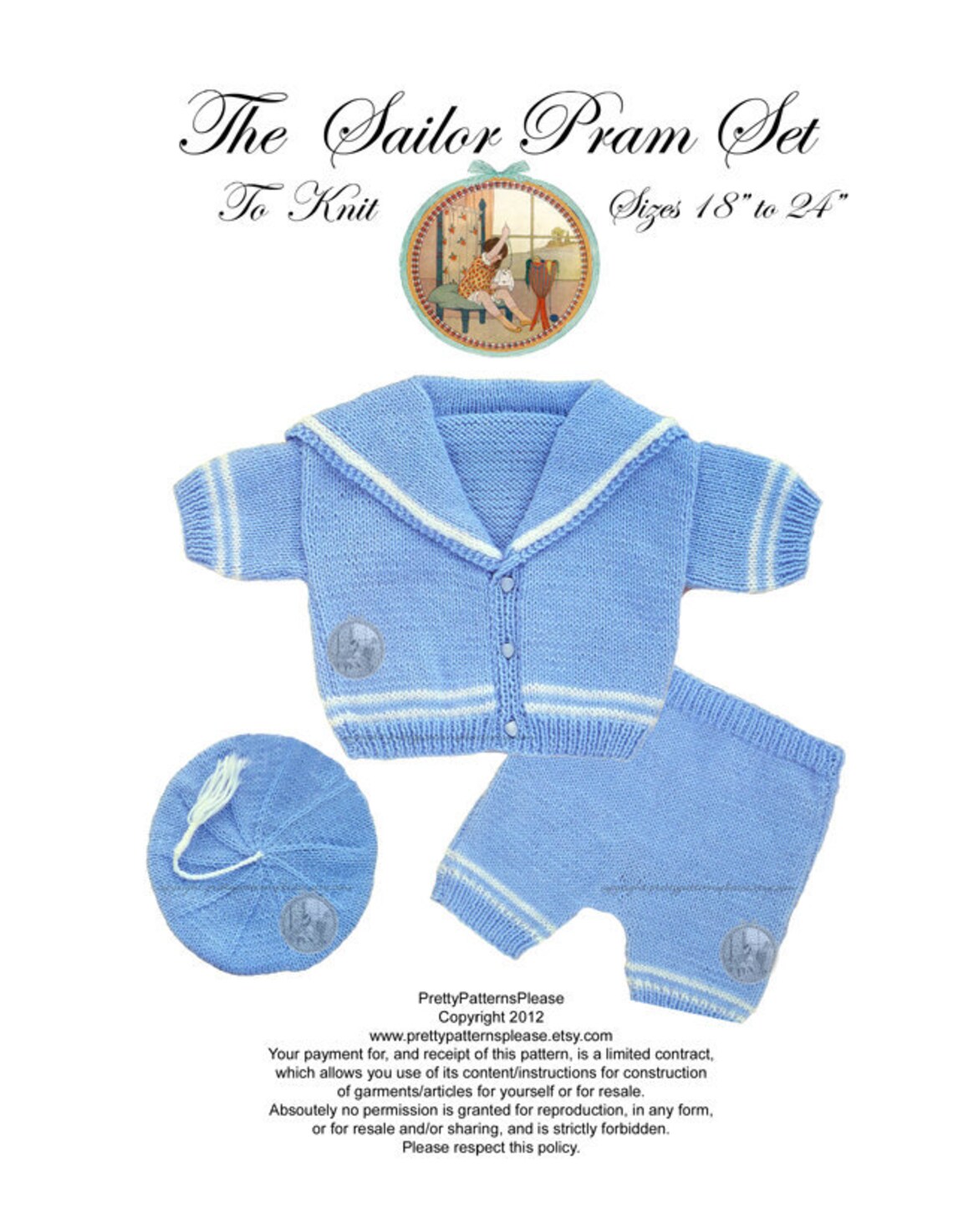 Baby Sailor Suit Pram Set - Vintage Digital Knitting Pattern PDF ...