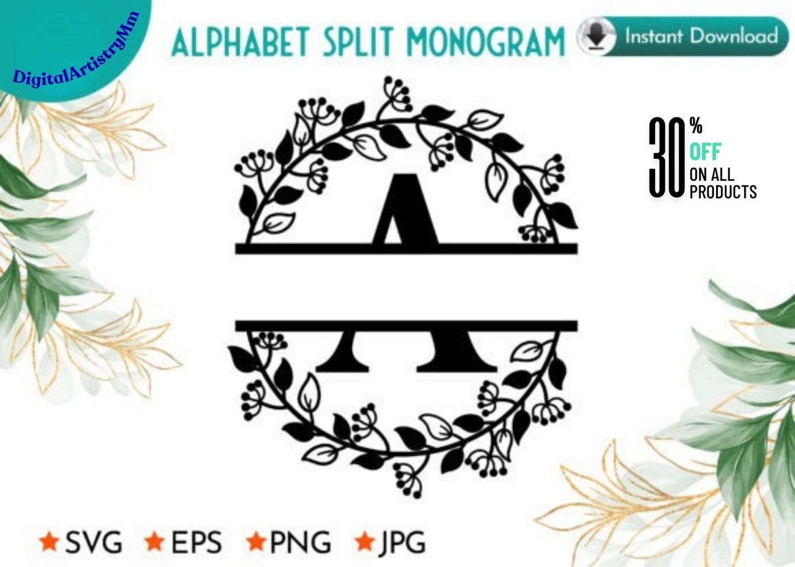 Floral Monogram SVG Bundle, Flower Letter Alphabet Clipart | Floral ...