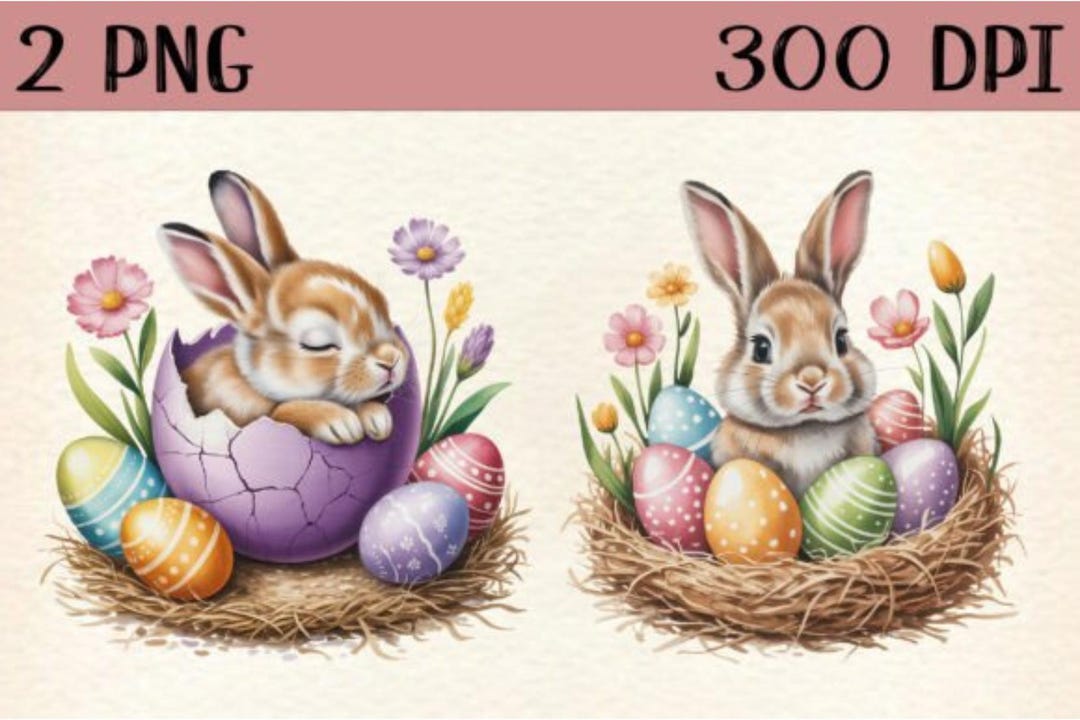 Easter Bunny Clipart Bundle, Spring PNG Graphics (digital Download - 2 ...