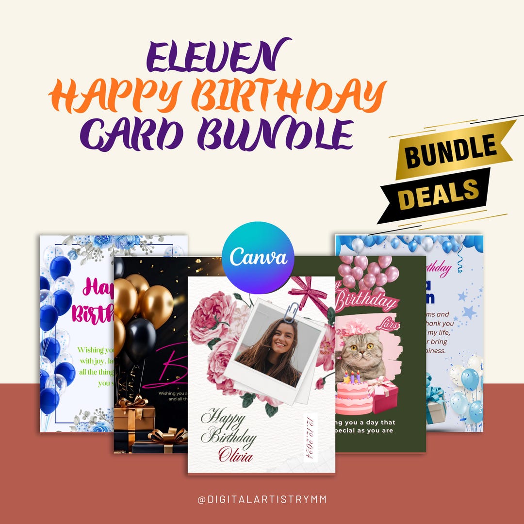 Editable Birthday Card Bundle | Canva Template (digital Download) - Etsy