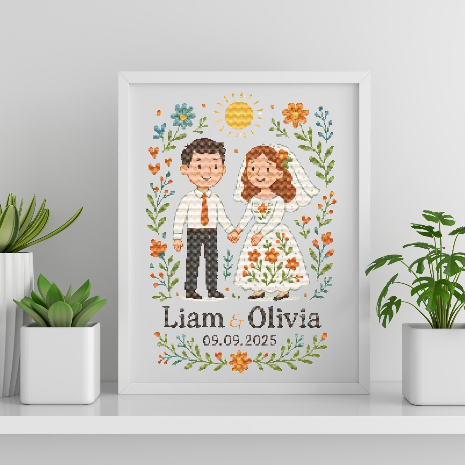 Folk Art Wedding Cross Stitch Pattern: Bride & Groom (PDF Pattern) - Etsy