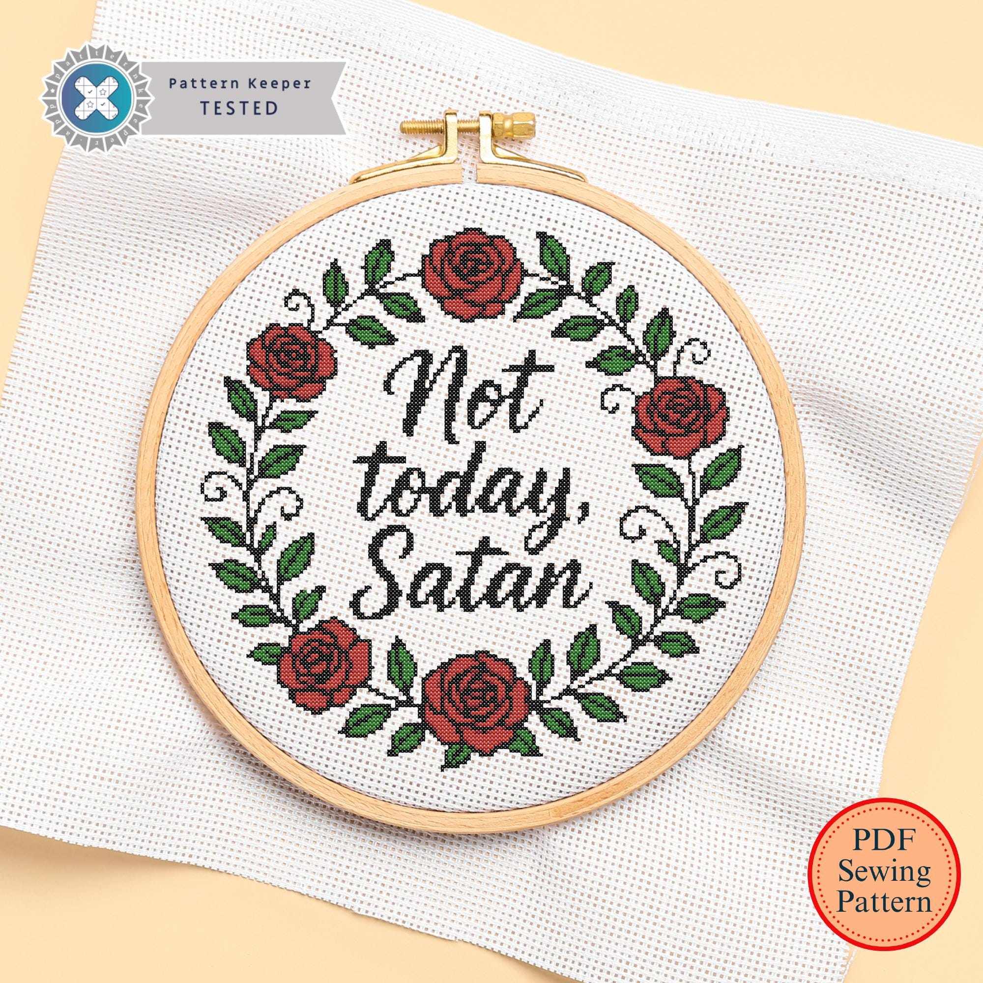 Snarky 'not Today, Satan' Cross Stitch Pattern: Floral Wreath (PDF ...