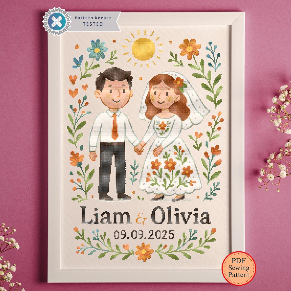 Folk Art Wedding Cross Stitch Pattern: Bride & Groom (PDF Pattern) - Etsy