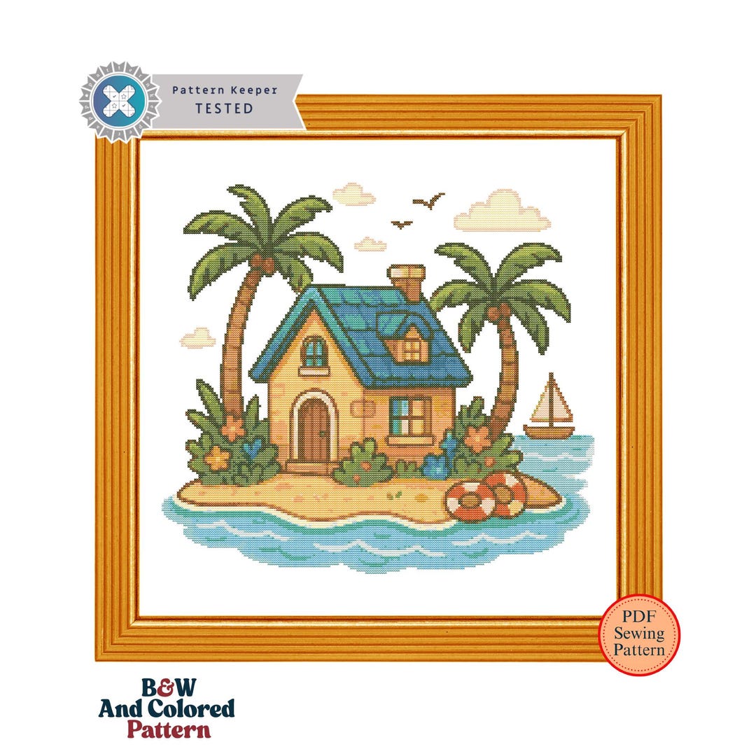 Beach Hut Cross Stitch Pattern | Nautical Coastal Decor (PDF Pattern ...