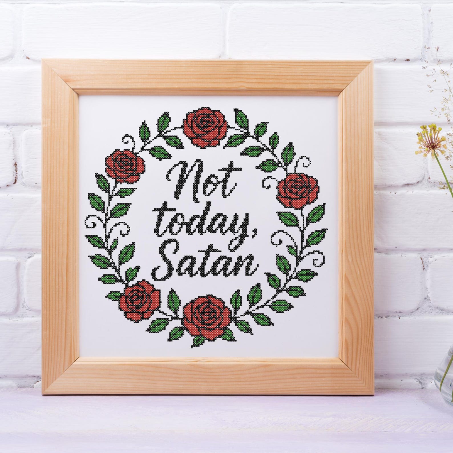 Snarky 'not Today, Satan' Cross Stitch Pattern: Floral Wreath (PDF ...