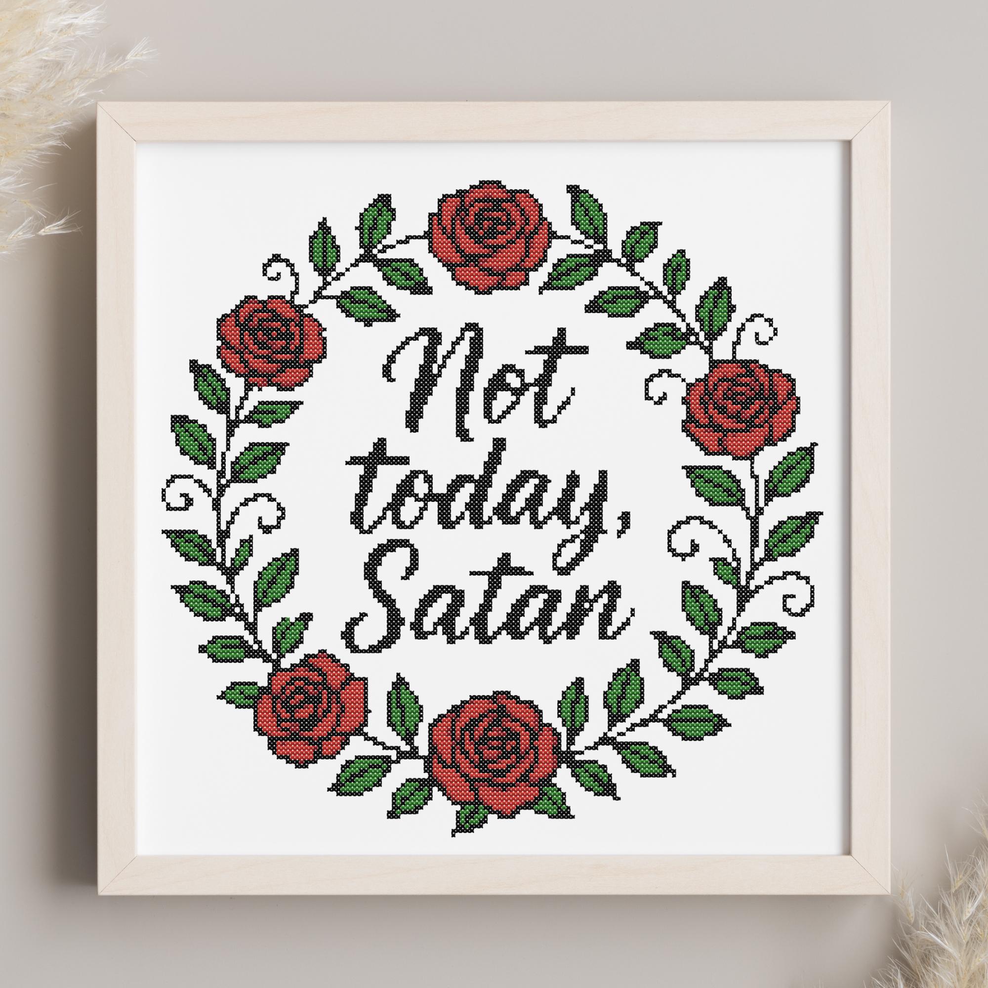 Snarky 'not Today, Satan' Cross Stitch Pattern: Floral Wreath (PDF ...