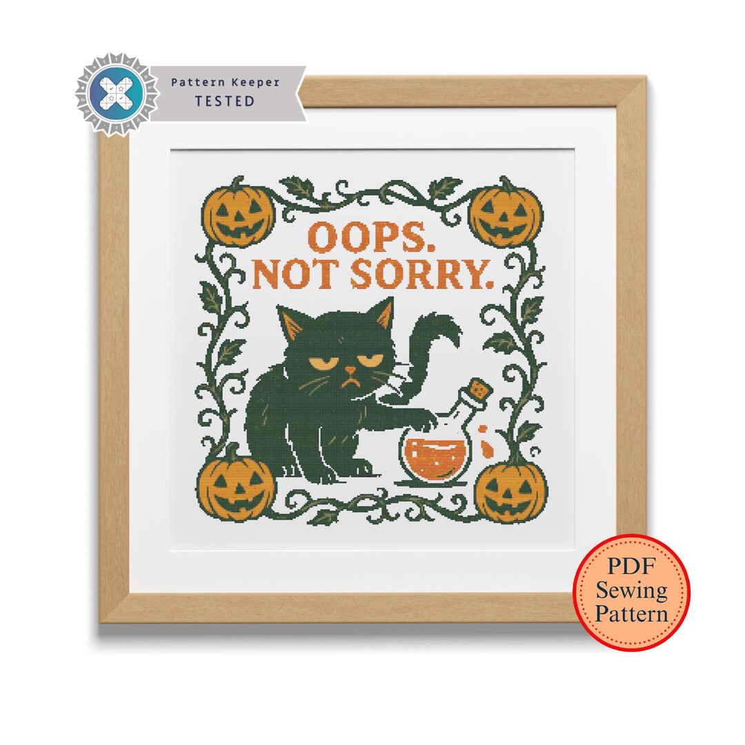 Grumpy Black Cat Cross Stitch Pattern: Snarky Halloween Design (PDF ...