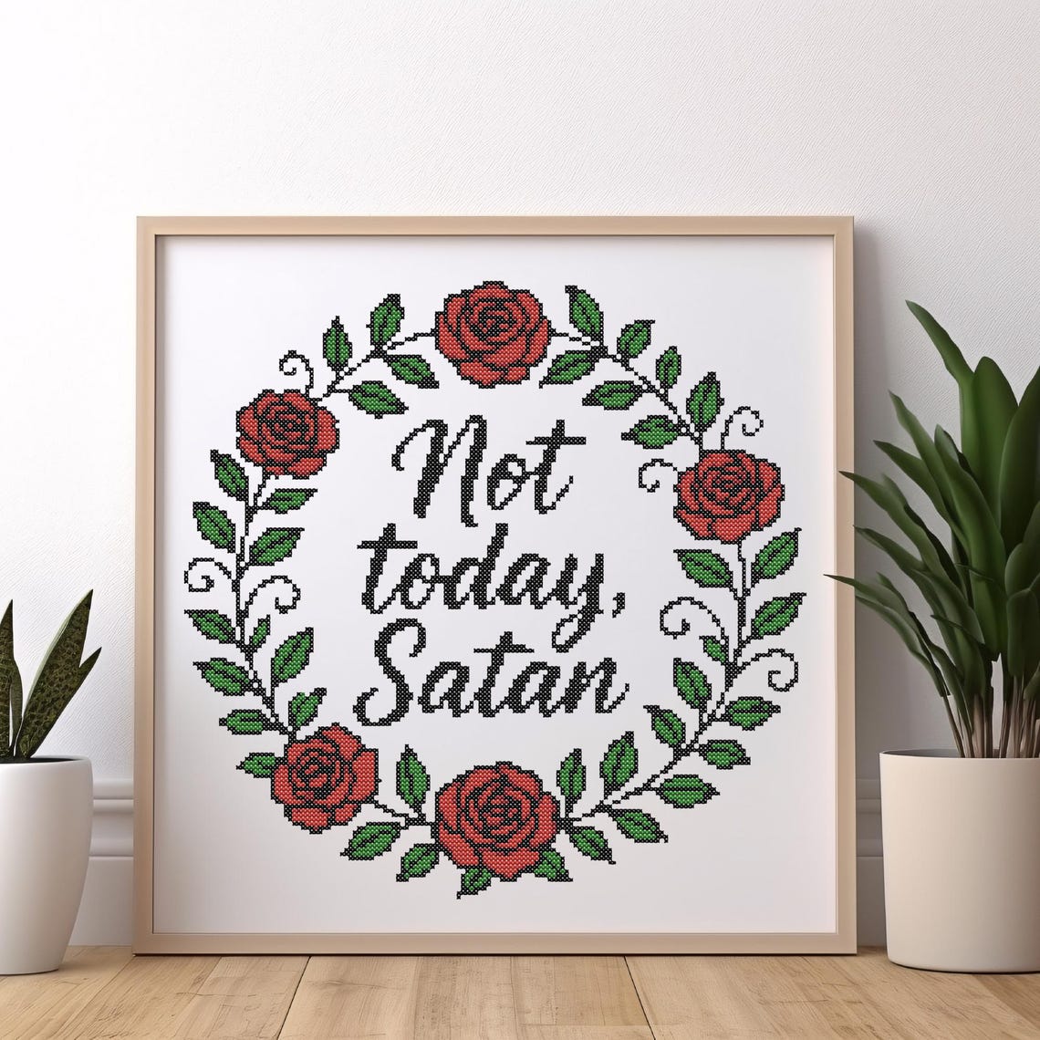 Snarky 'not Today, Satan' Cross Stitch Pattern: Floral Wreath (PDF ...
