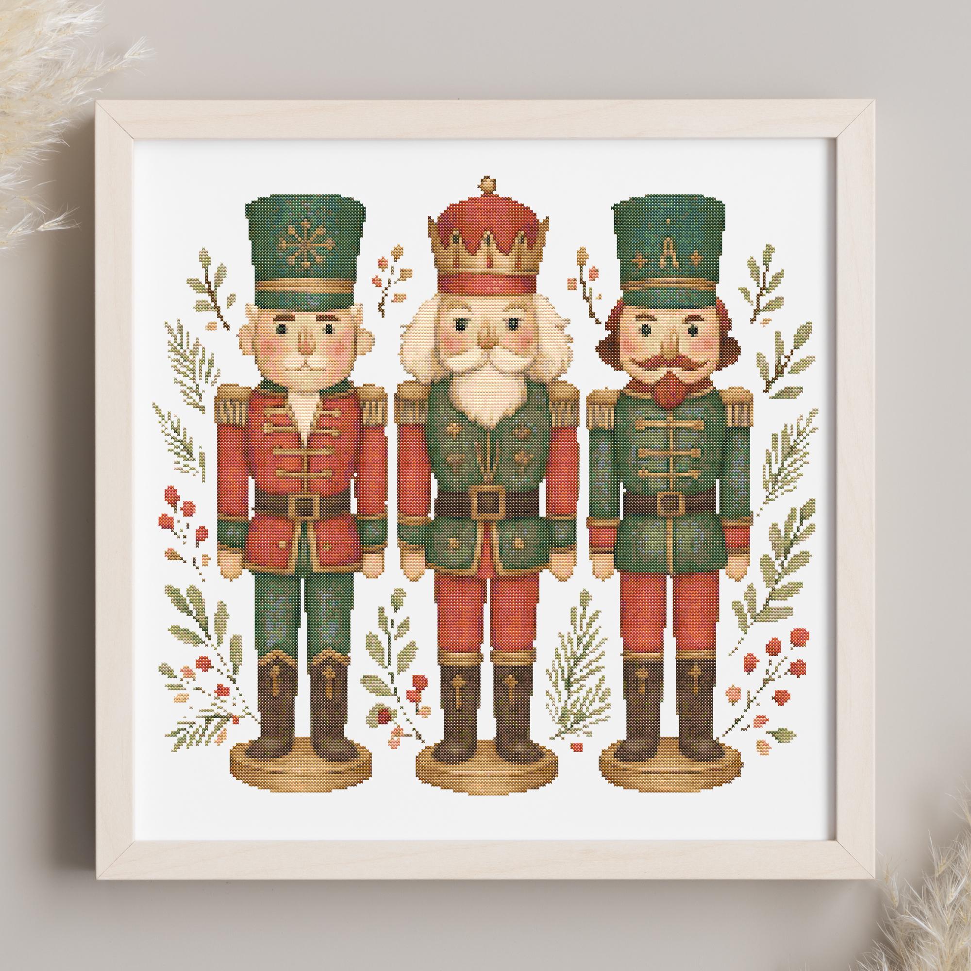 Christmas Nutcrackers Cross Stitch Pattern: Holiday Needlepoint Chart ...