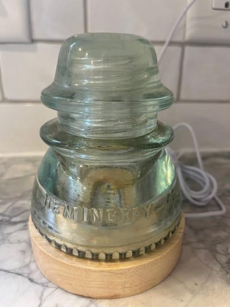 Vintage Glass Hemingray Insulator Tabletop Light - Etsy