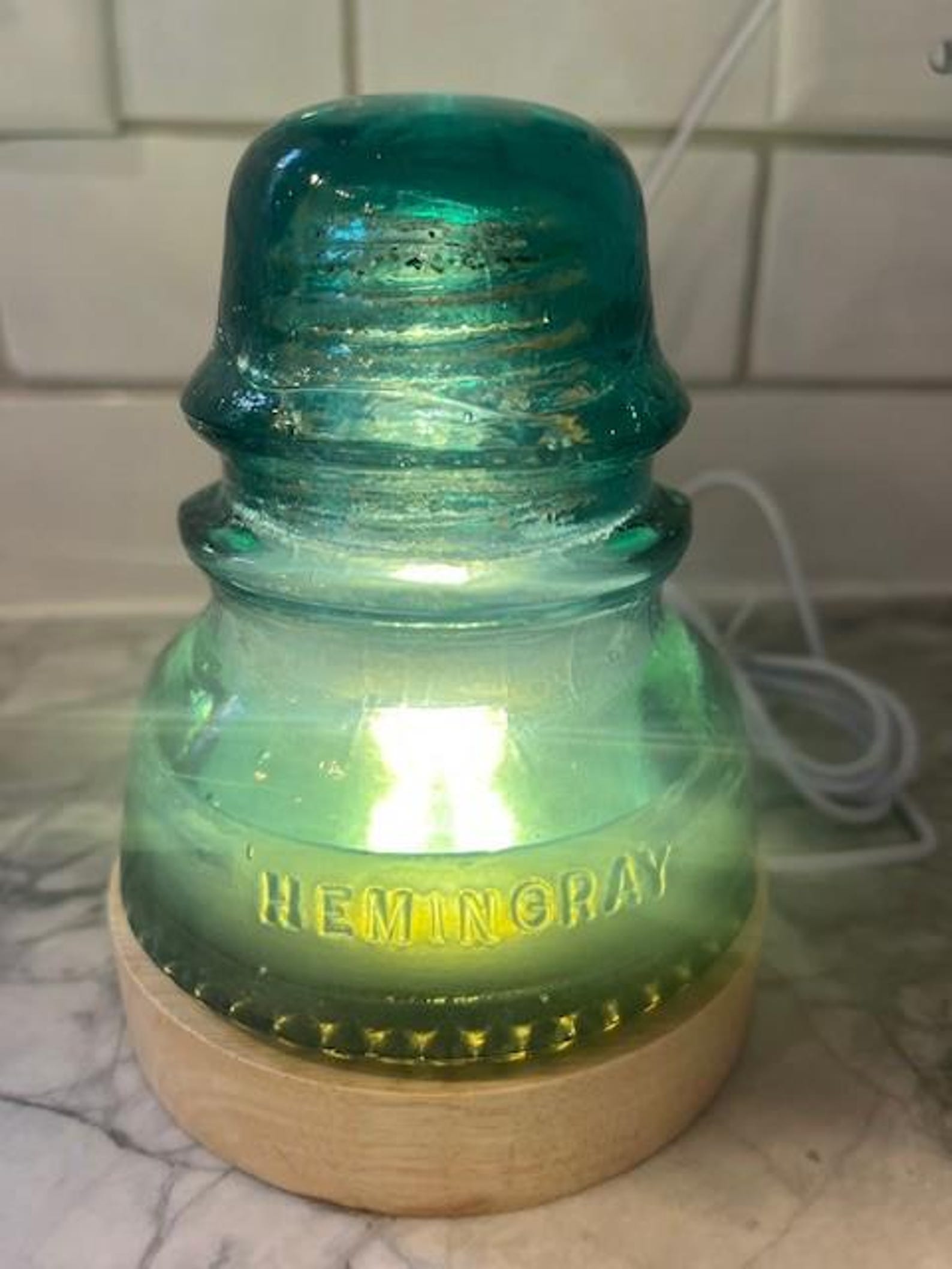 Vintage Glass Hemingray Insulator Tabletop Light - Etsy