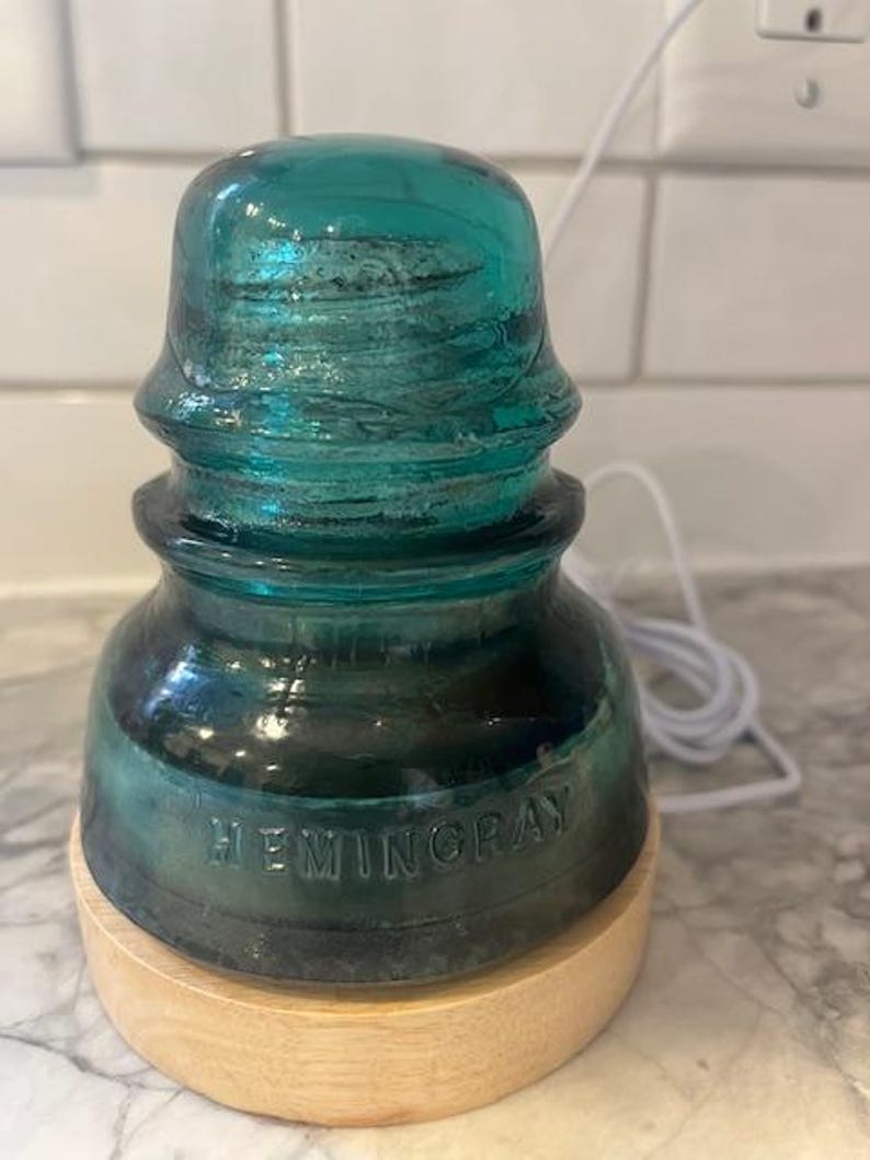 Vintage Glass Hemingray Insulator Tabletop Light - Etsy