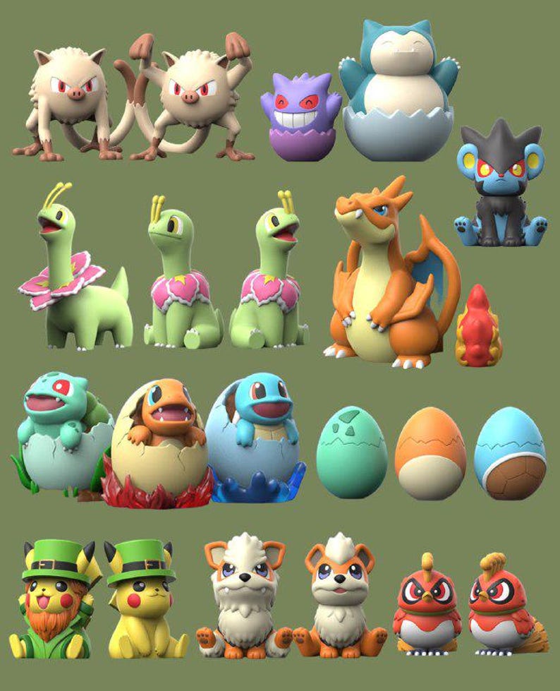 Pokemon STL Pack 3 – Chibi Growlithe, Arcanine, Ho-oh, Easter Kanto Starters, Snorlax, Gengar ...