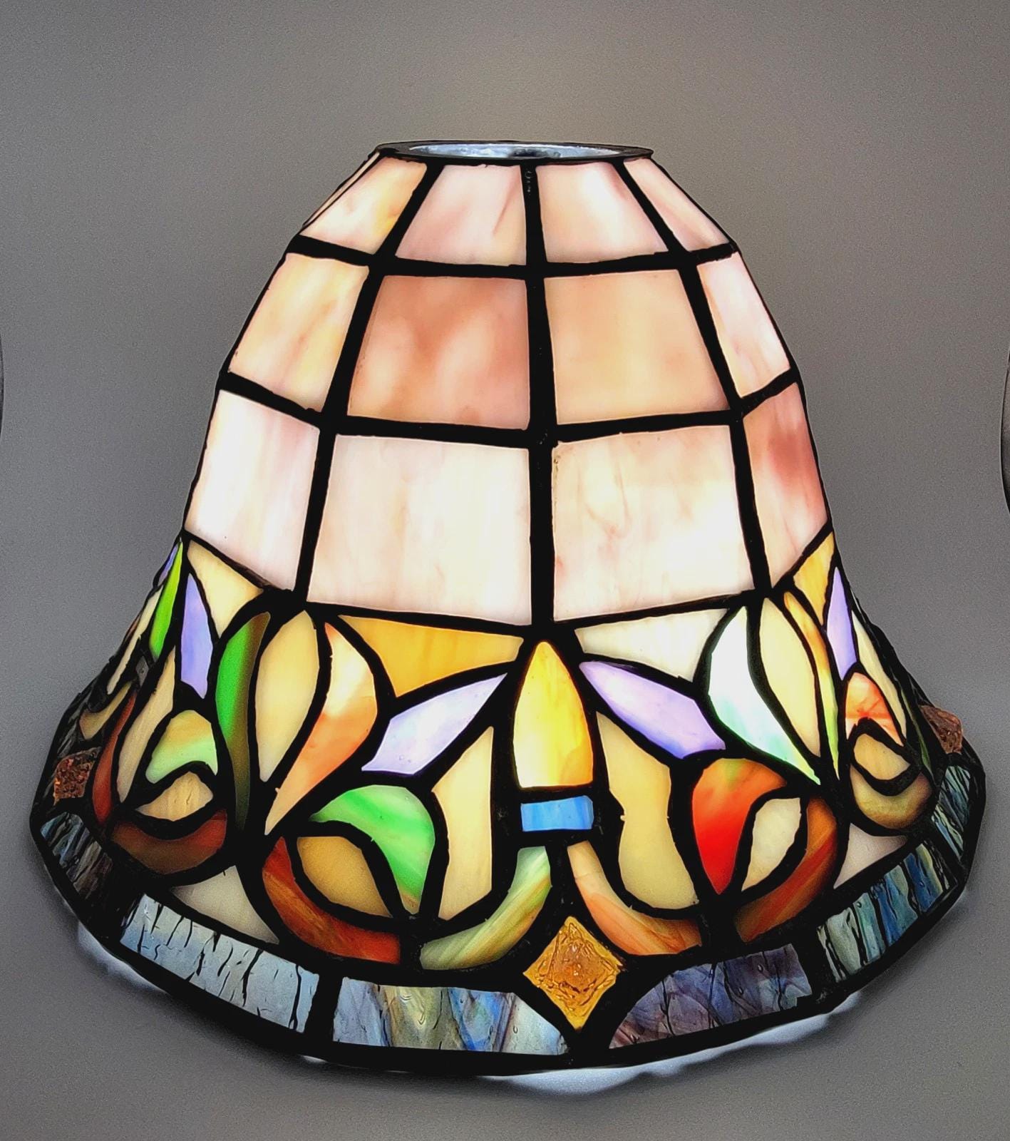Vintage Leaded Stained Glass Slag Opaque Lamp Shade Multicolor Bell - Etsy