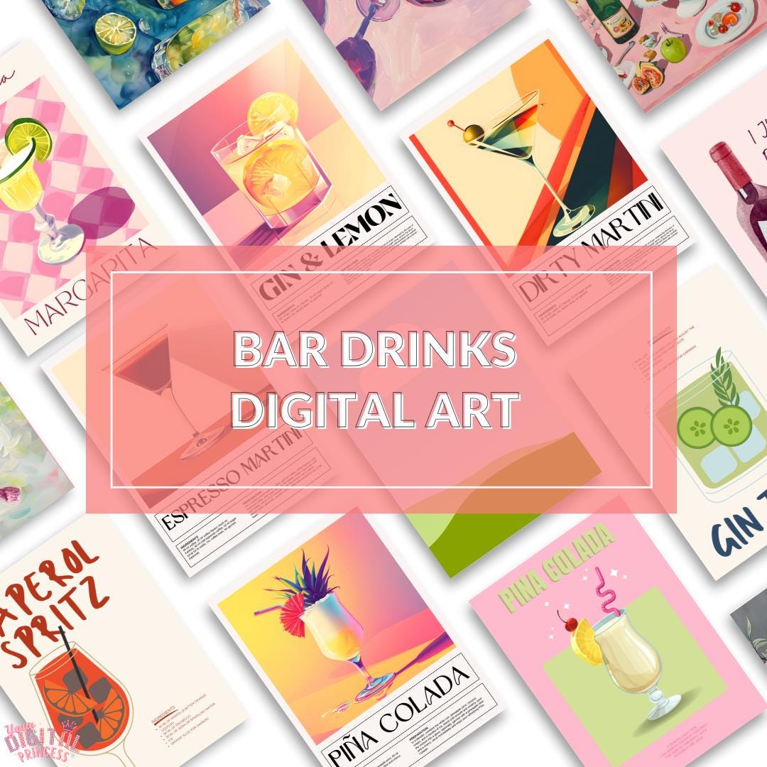 100+ Bar Drinks Artwork – Printable Cocktail Wall Art | Home Bar Decor ...