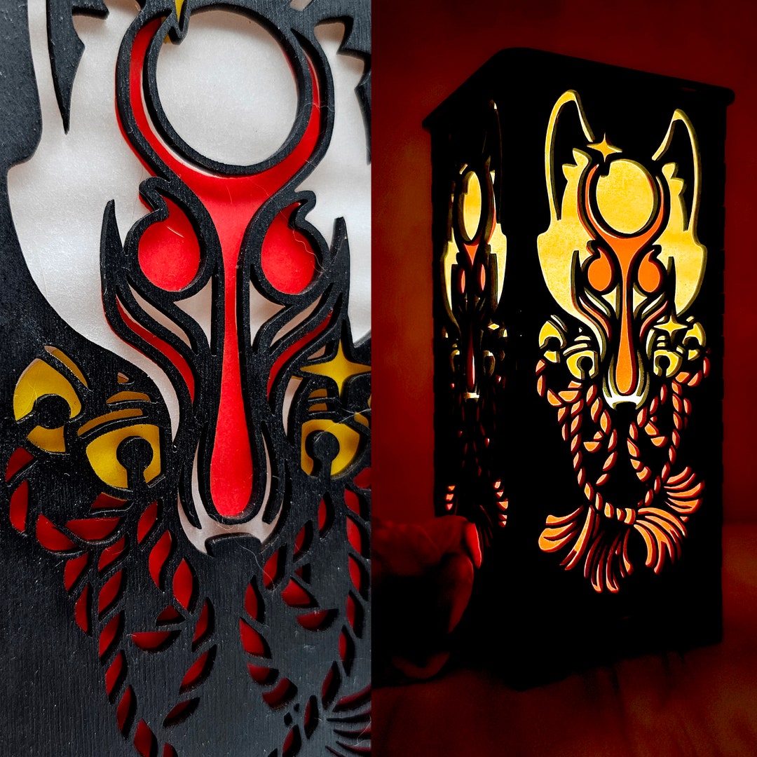Japanese Kitsune Fox Mask Handmade Laser Cut Lantern With LED Tealight ...