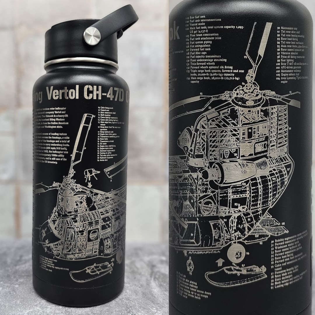 CH-47D Chinook Helicopter Military Aircraft Blueprint Engraved on Black ...