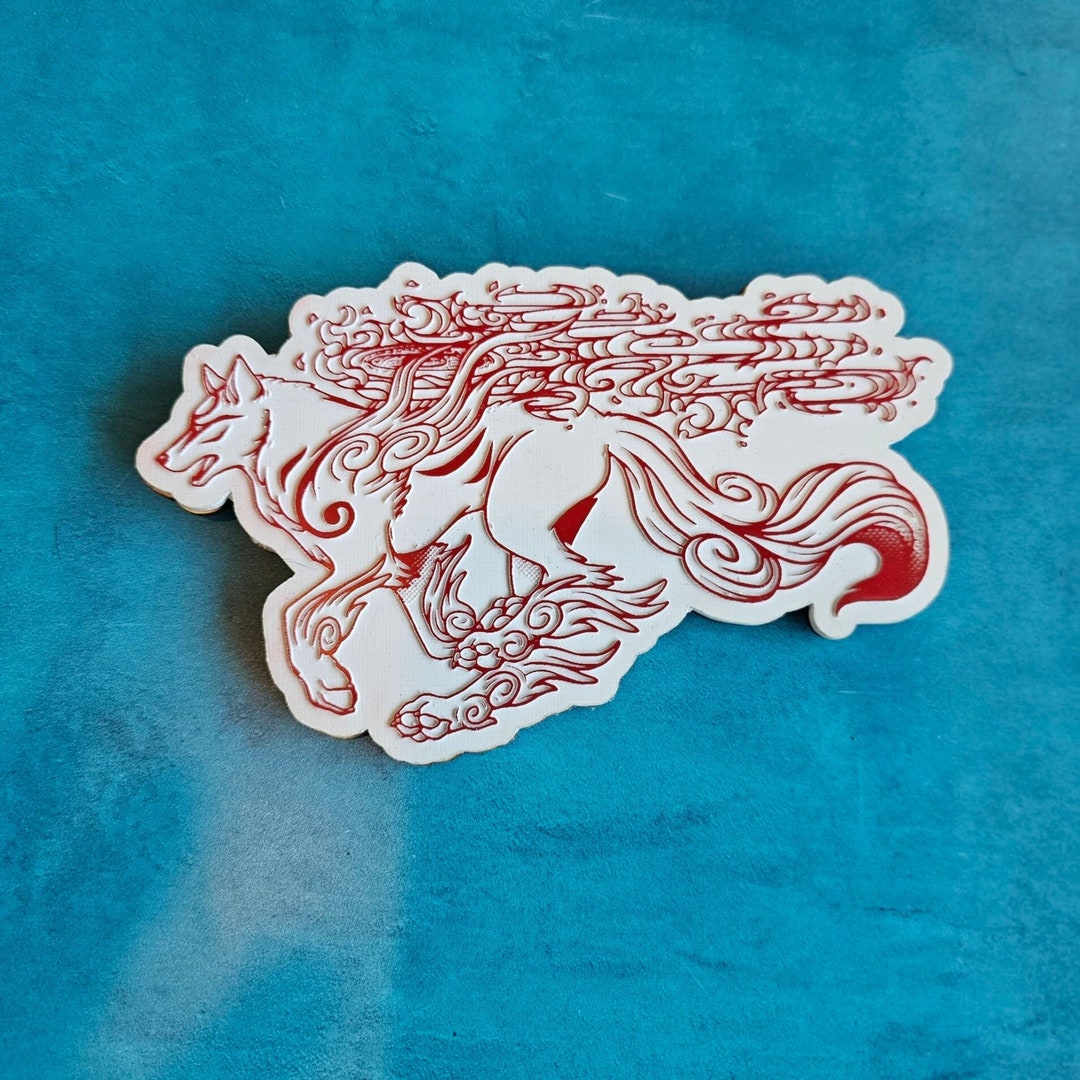 Acrylic White Wolf God Okami Handmade Badge or Magnet - Etsy