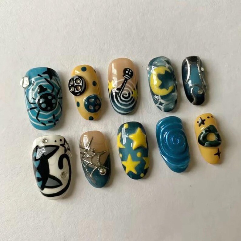 Galaxy Alien Press on Nails, Funky 3D Space Nails With Stars, Planets ...