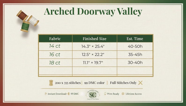 Arched Doorway Valley Cross Stitch Pattern — Spring 2026 Pastoral Chart ...